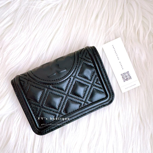 Tory Burch | Bags | Nwt Tory Burch Fleming Medium Slim Quilted Leather Bifold Wallet Black 7944 ...